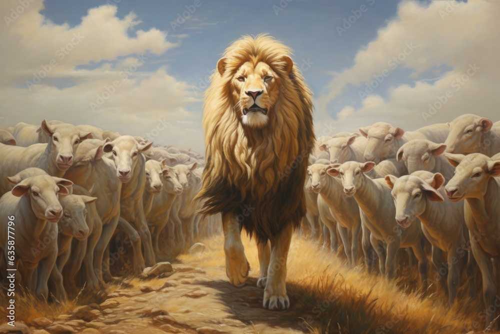 Lion, Savannah, Sheep flock, Walking, Crowd, Masses, Standing ...