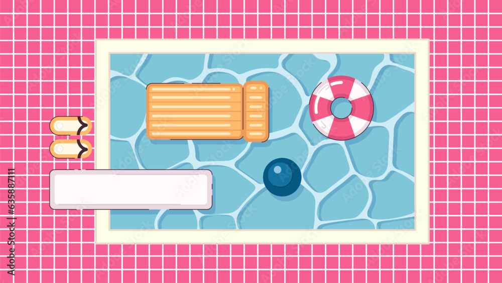 Swimming pool cute kawaii lo fi background. Relaxing zone. Floating ...