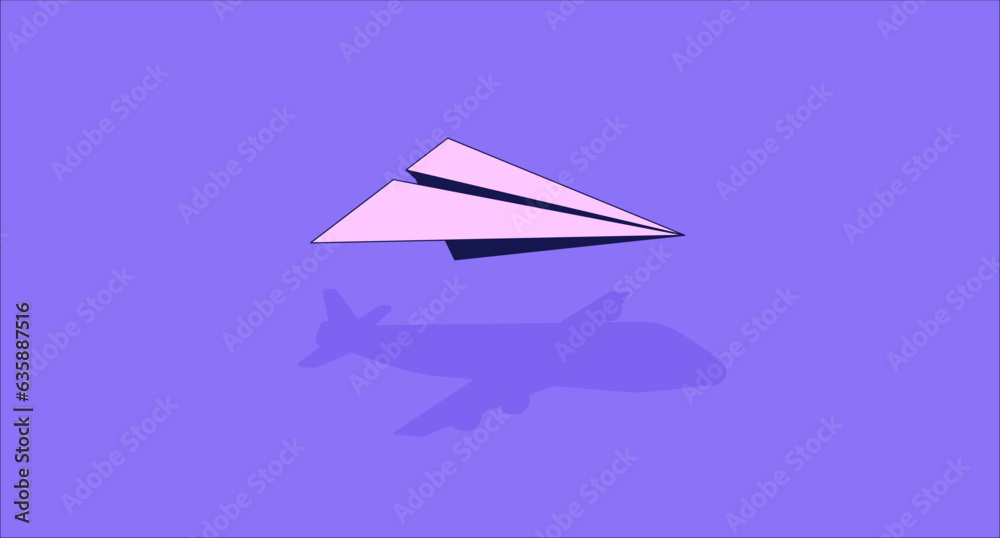 Flying paper plane lo fi aesthetic wallpaper. Shadow of plane. Origami ...