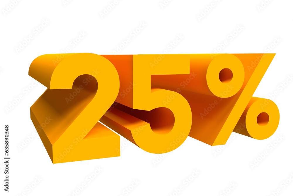 25% orange 3d number on transparent background. Perspective. Isolated ...