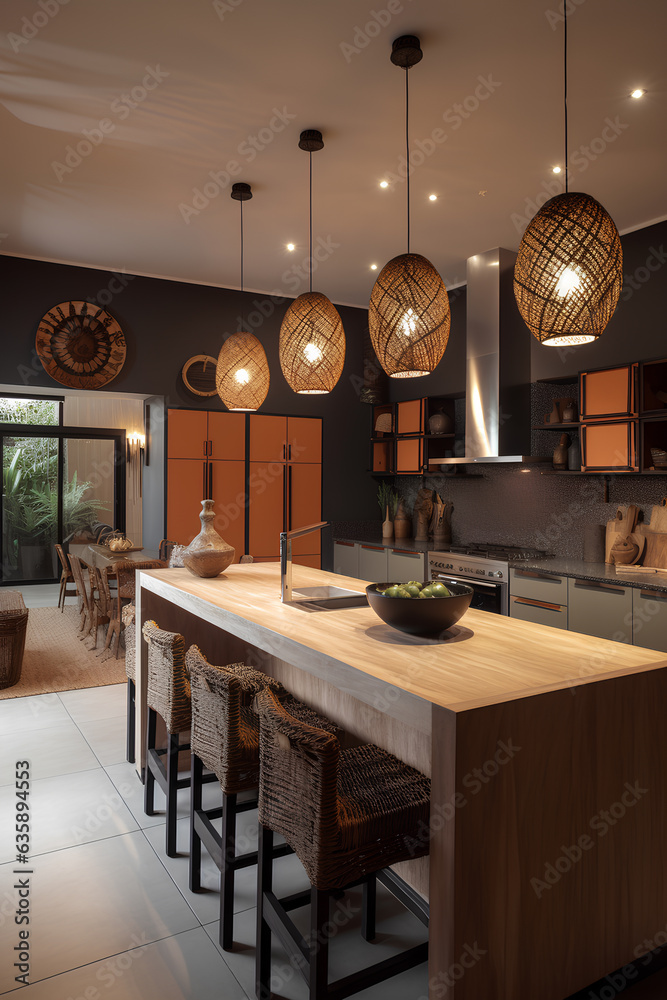 African style kitchen interior in luxury house. Stock Photo | Adobe Stock
