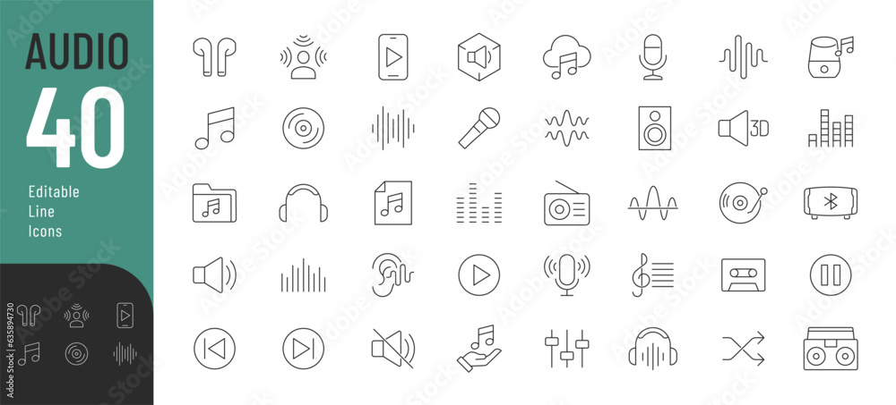 Audio Line Editable Icons set. Vector illustration in thin line style ...
