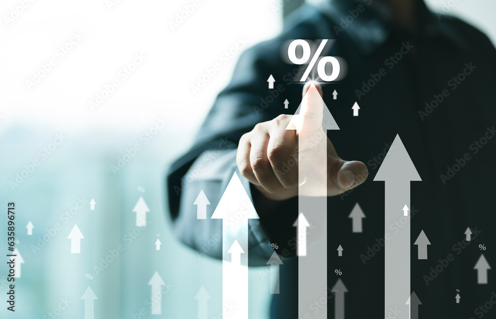 Business development with percentage symbol and arrow pointing up ...