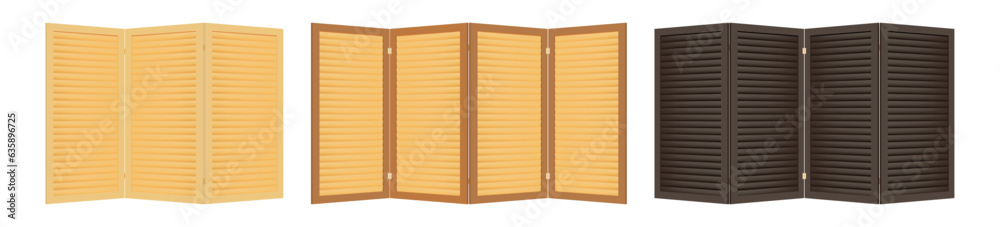 PrintSet of wooden folding screens with horizontal slats, consisting of ...