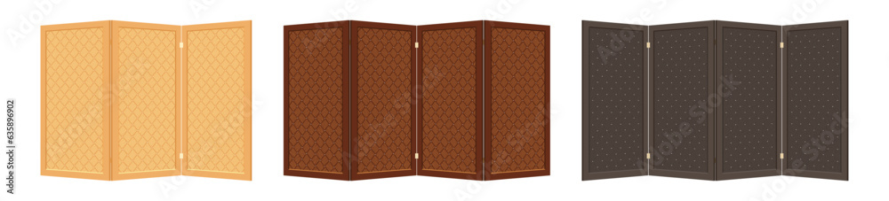 Set of wooden screens with wicker walls. Vector objects on a white ...