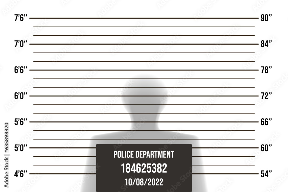 Mugshot with a shadow of man and a table with date. Height ...