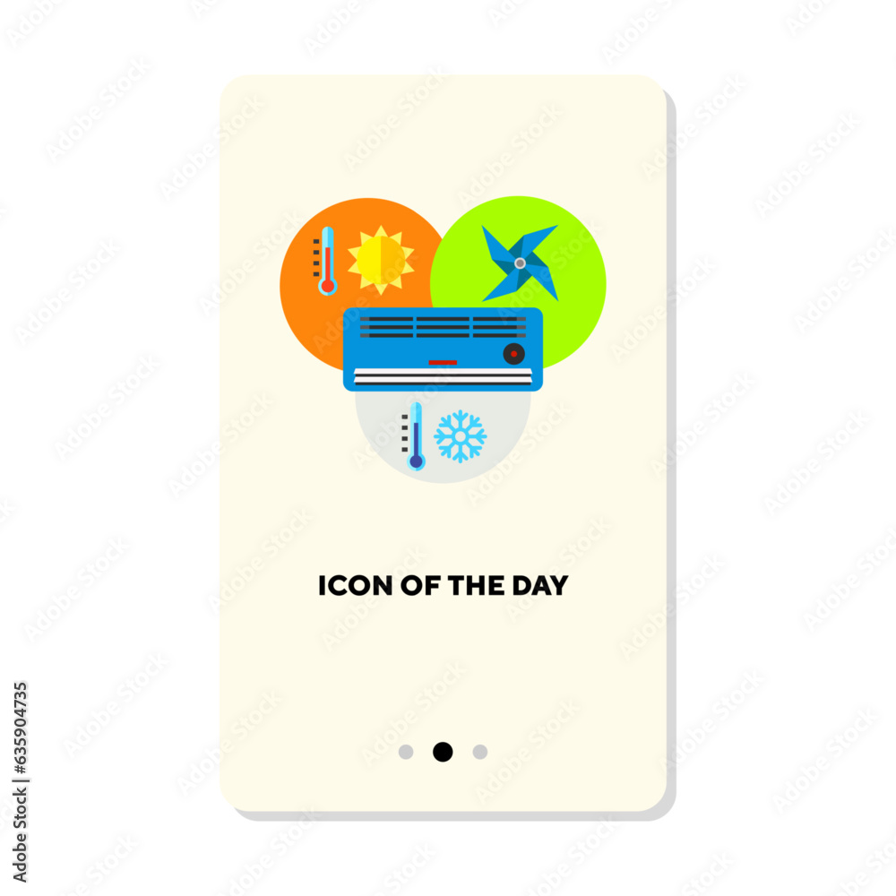 Heating and cooling mode of air conditioner flat vector icon. Electric ...