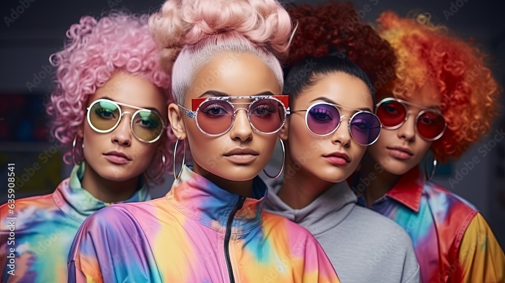 group of portrait female fashion cloth stylish costume colour hair ...