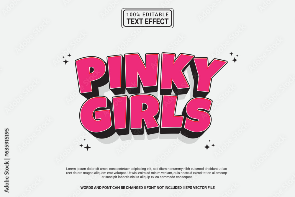 Editable text effect Pinky Girls 3d cartoon template stlye modren ...
