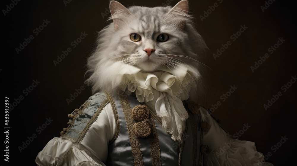 3D ironic portrait, Animal, Cat, Pet, Dressed, 1700, Noble ...