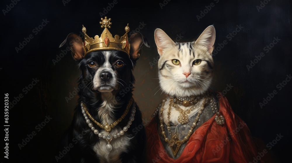 Cat, Dog, Prince, Royal, King, Queen, Couple, Portrait, Medieval ...