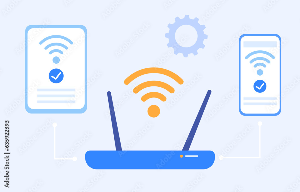 Wireless technology concept. Router with smartphones. Connection and ...