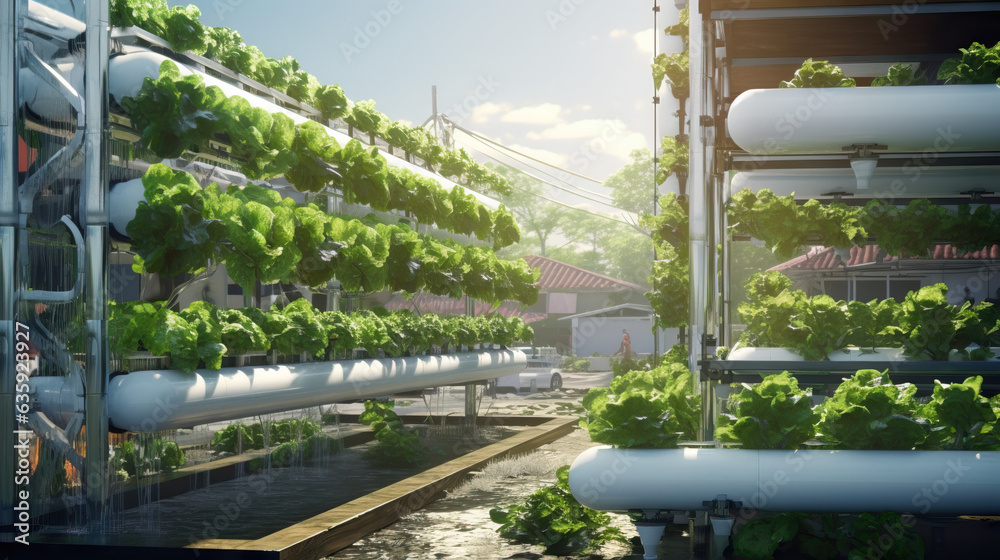 Hydroponic garden for food on suburban rooftops. Concept of Urban ...