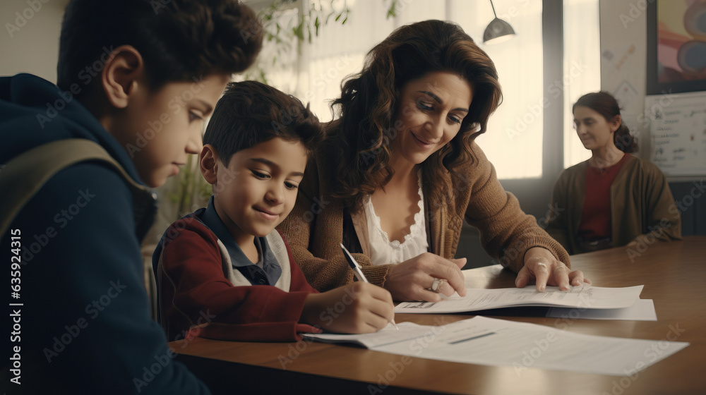 Family filling out paper work at the doctors office mother and child ...