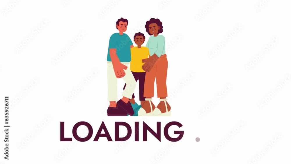 Smiling mixed race family hugging 2D loading animation. Latino father ...