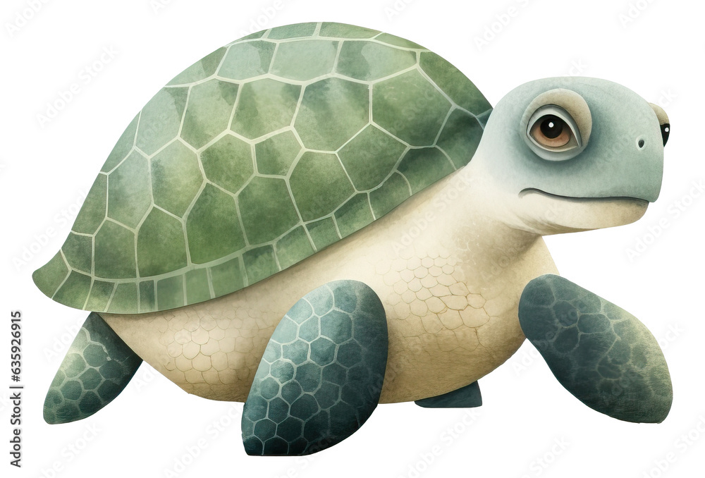 Cute sea turtle cartoon character, Hand drawn watercolor isolated ...
