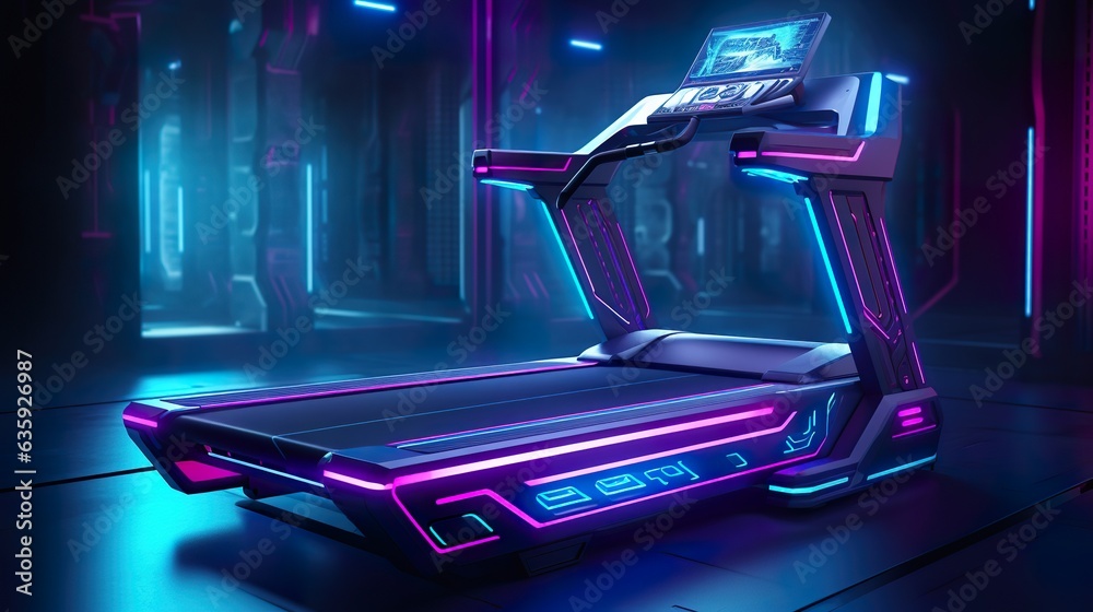 futuristic neon treadmill, future cyberpunk gym concept, in style of ...