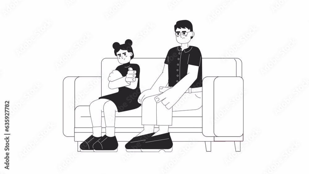 Vidéo Stock Daughter and dad argument bw cartoon animation. Angry ...