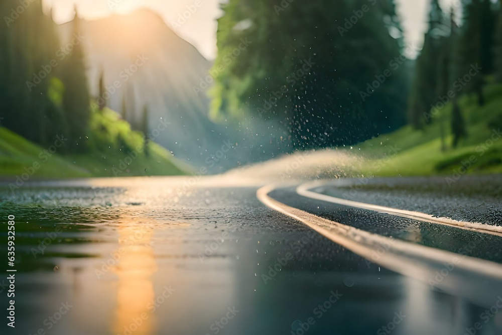 beautiful scene of heavy rain on road Stock Photo | Adobe Stock