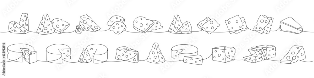 Set of cheese products one line continuous drawing. Different types of ...