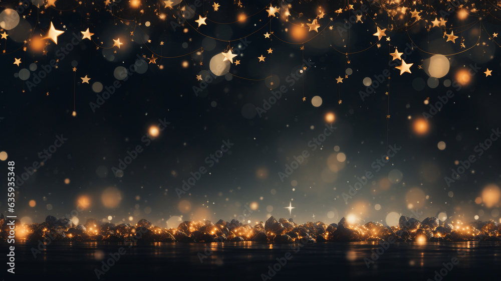 Festive Christmas holiday background banner template - Golden starlight ...