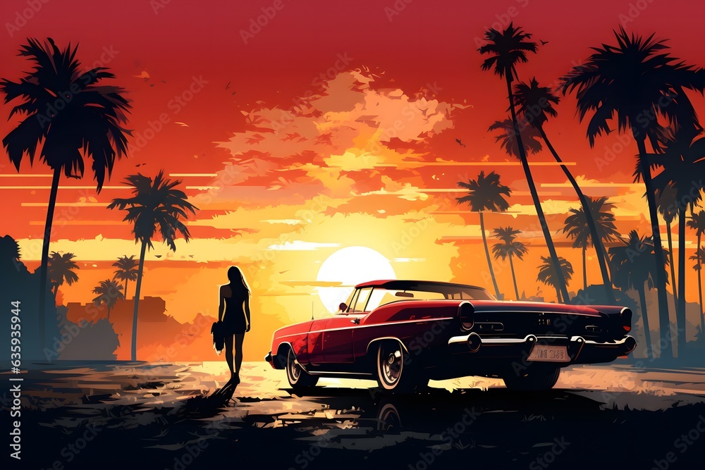 Palm Tree Visions of Miami Vice Sunset Legendary Mobster Glamour Stock ...