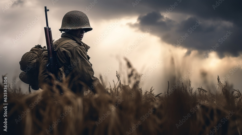 Zdjęcie Stock: World War 2 solider on the battlefield. Concept of ...
