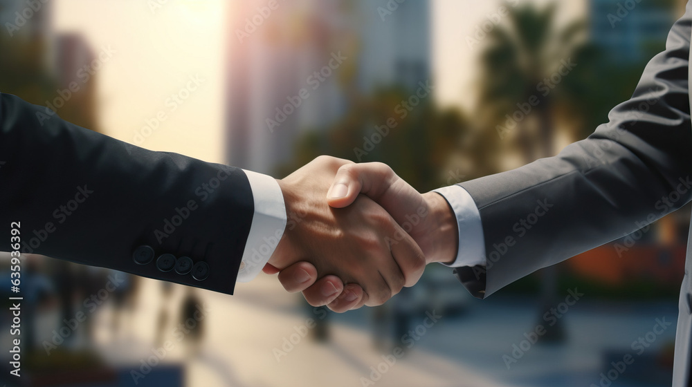 Two businesses people shaking hands close up handshake. Concept of ...