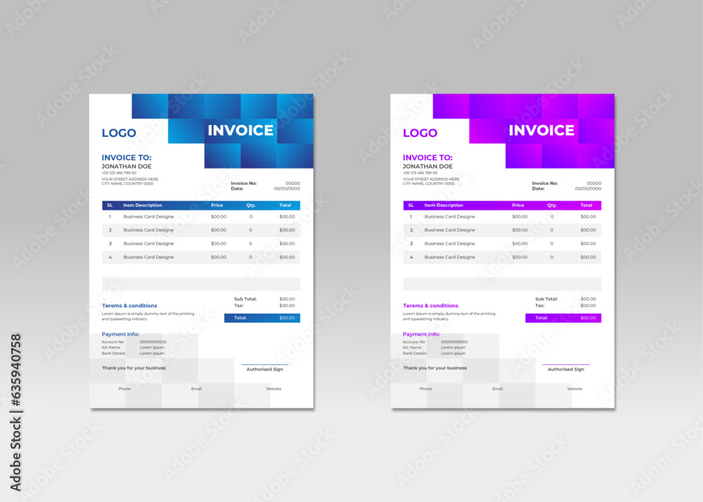 Gradient color Business invoice template. money bills or price invoices ...