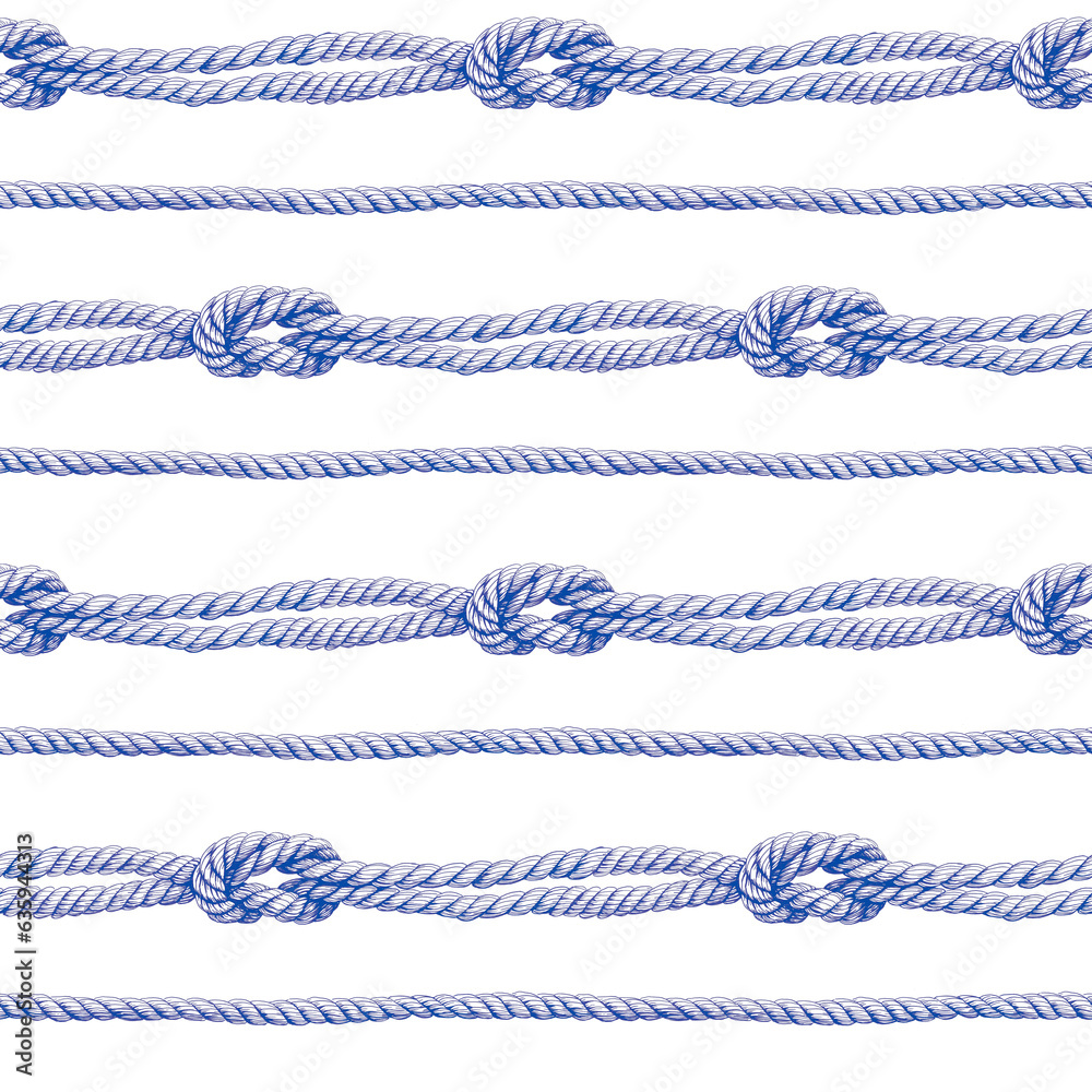 Seamless pattern of rope cords with knots. Hand drawn illustration ...