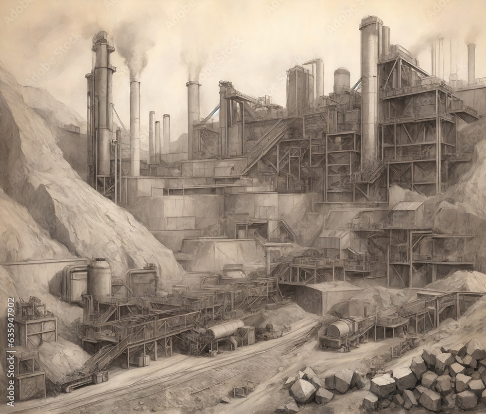 Coal and mineral mining industry pencil sketch Stock Illustration ...