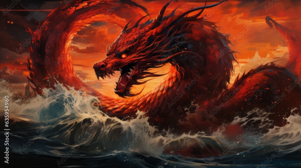 Roaring Asian red dragon closeup. Angry bright red, traditional Chinese ...