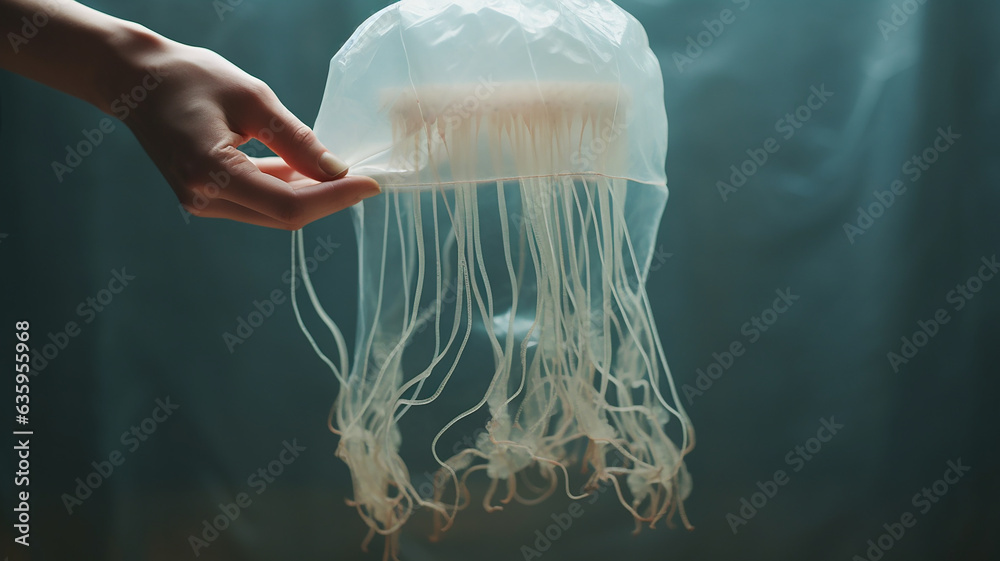 a floating gelatinous jellyfish in a marine ocean environment plastic ...
