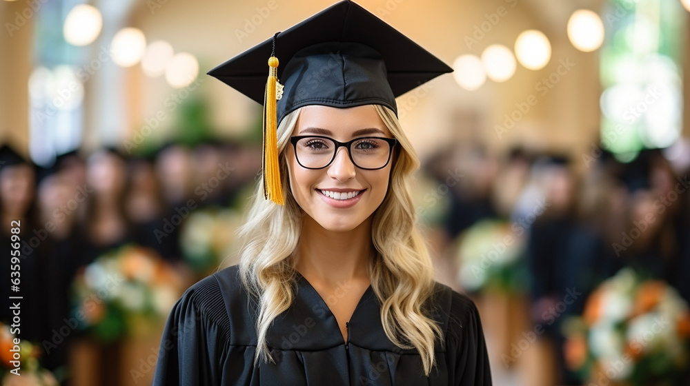 Generative AI, young woman professor or student stands against the ...