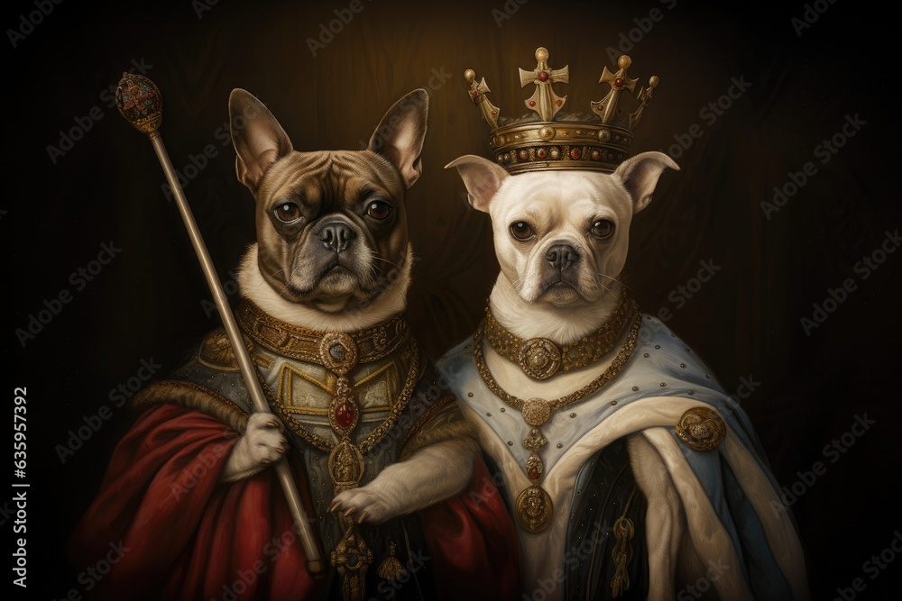 Bulldog Prince, Princess, King, Queen, Dog, Couple, Portrait, Medieval ...