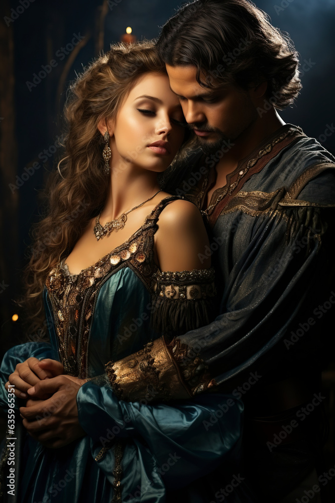 The prince and princess embrace each other tenderly. A couple in love ...
