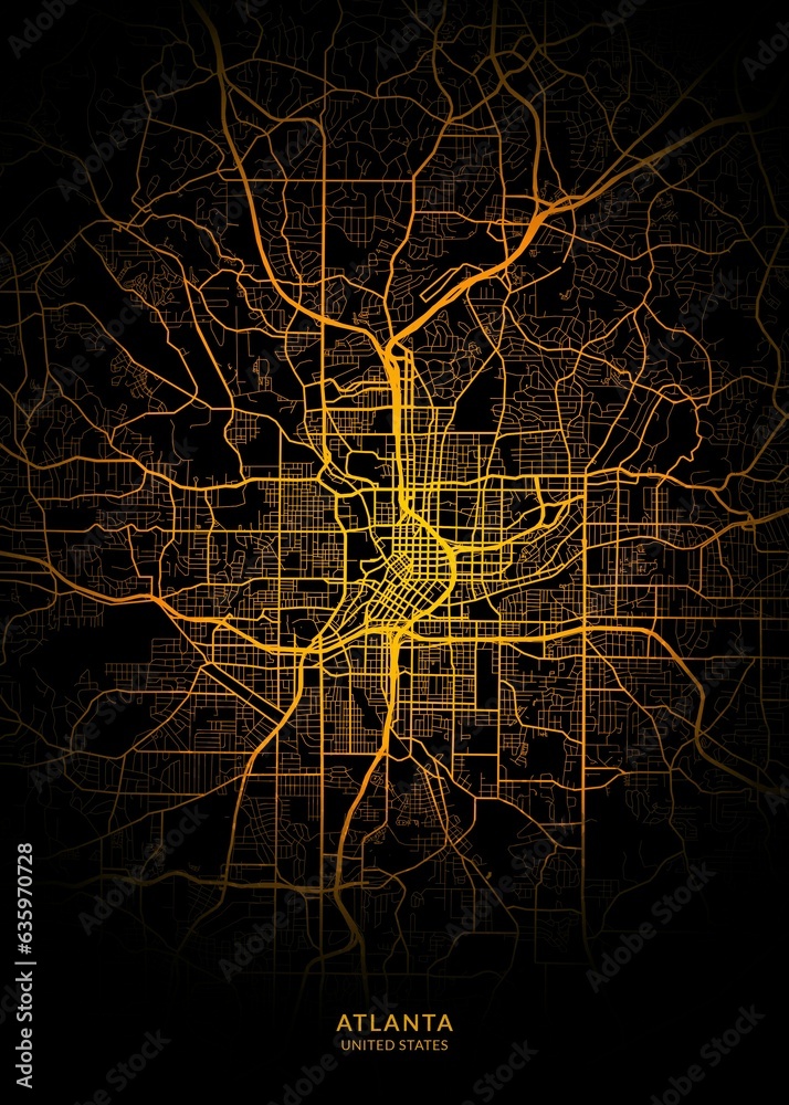 Vector illustration of Atlanta, USA, featuring a map of the city Stock ...