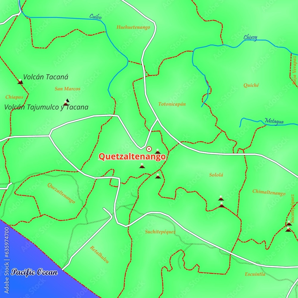 Illustrated Map of Quetzaltenango City in Guatemala Stock Illustration ...
