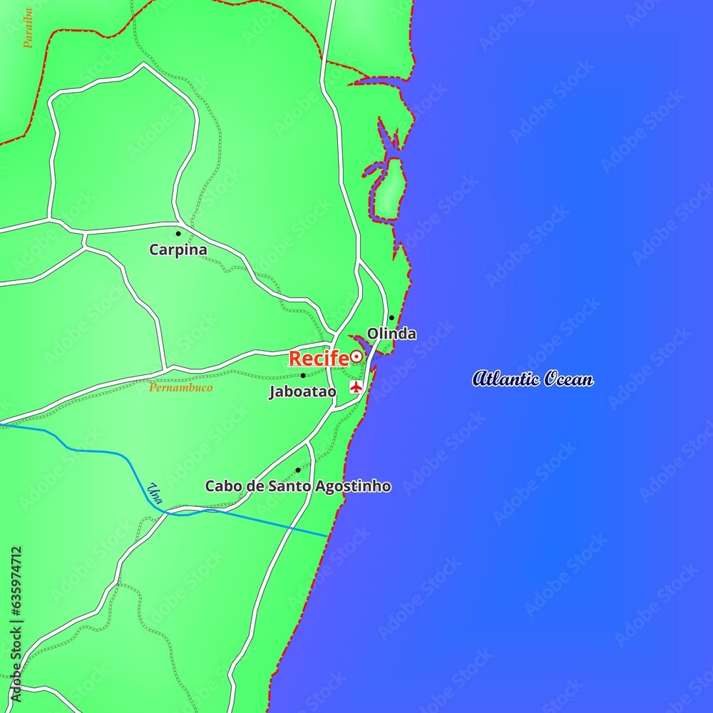 Illustrated Map of Recife City in Brazil Stock Illustration | Adobe Stock