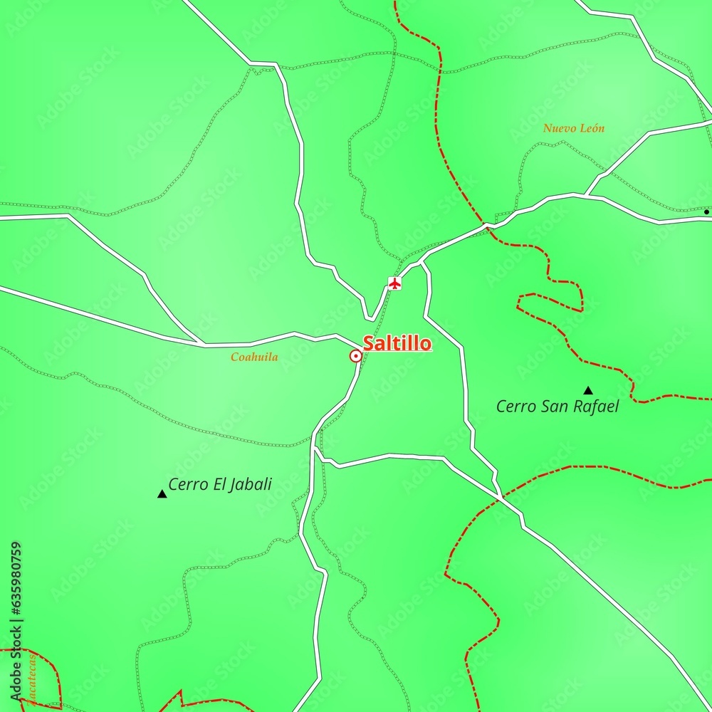 Illustrated Map of Saltillo City in Mexico Stock Illustration | Adobe Stock