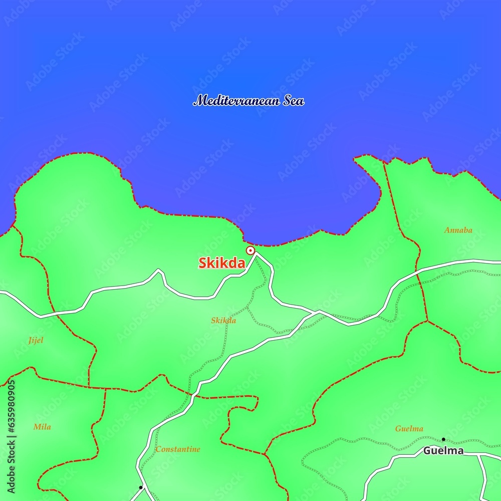 Illustrated Map of Skikda City in Algeria Stock Illustration | Adobe Stock