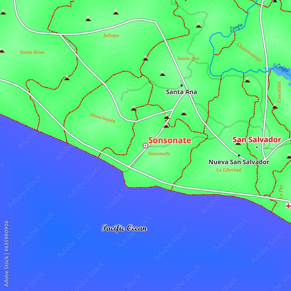 Illustrated Map of Sonsonate City in El Salvador Stock Illustration ...
