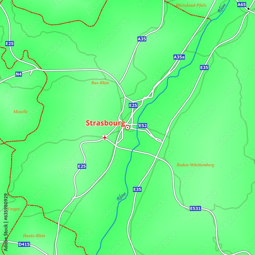 Illustrated Map of Strasbourg City in France Stock Illustration | Adobe ...
