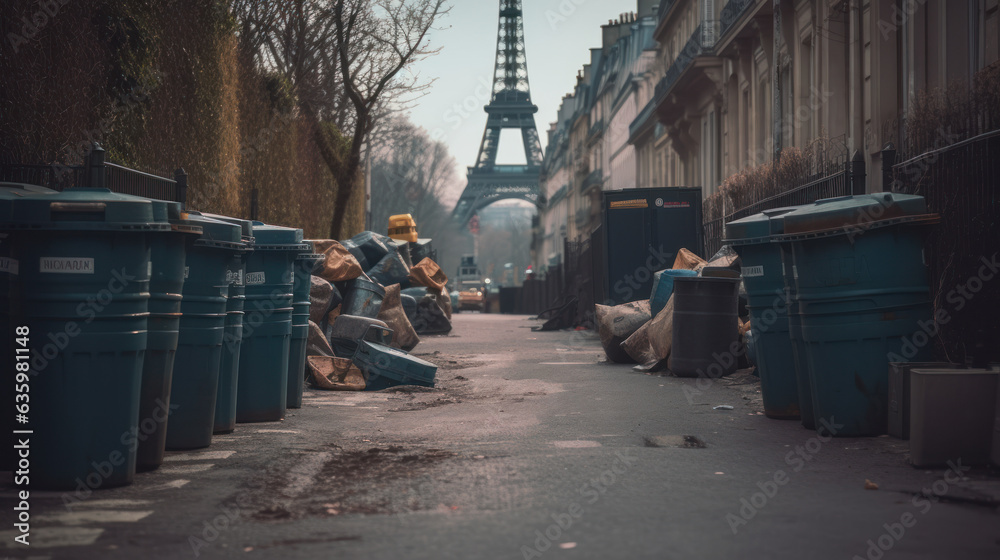 Garbage, landfill, overflowing trash cans on the streets of the city of ...