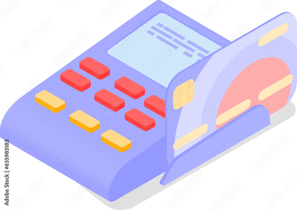 Isometric cash register, cash machine with credit card activates vector ...