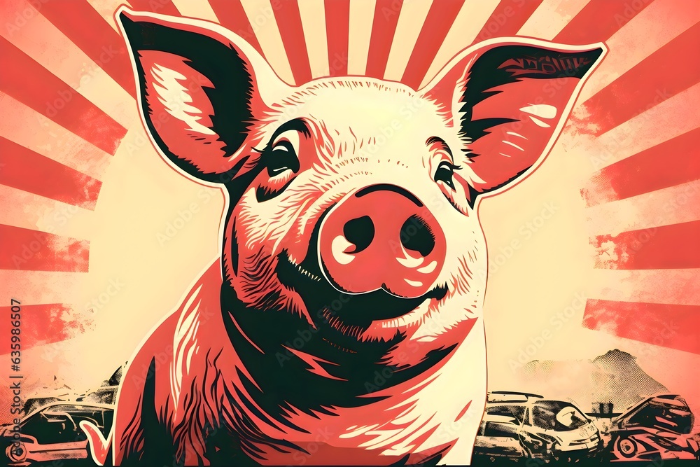 Pig head vector illustration. Pig on a farm. Pig in the field. Comic ...
