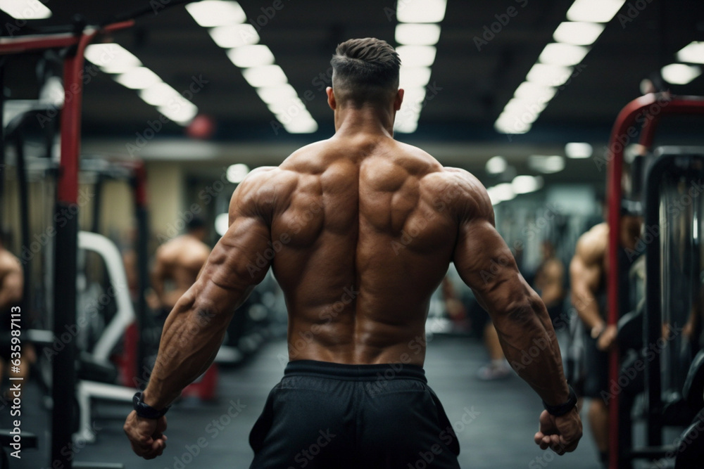 muscular bodybuilder handsome men doing gym back side view, Handsome ...