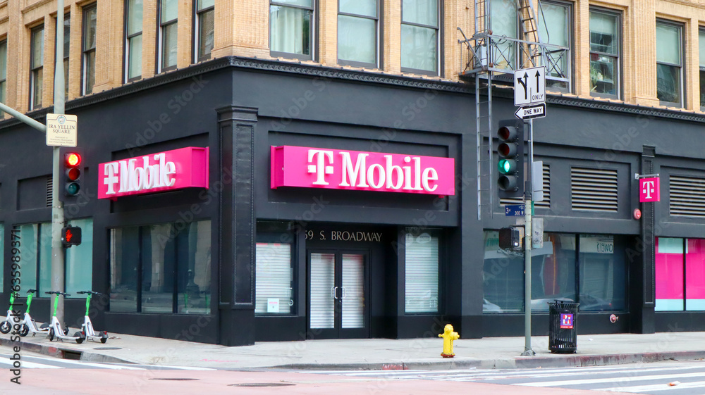 Los Angeles, California: T-Mobile sign. The United States based ...