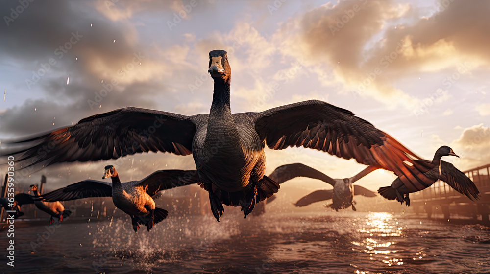 Flying flocks of ducks from the farm to warmer climes to overwinter ...