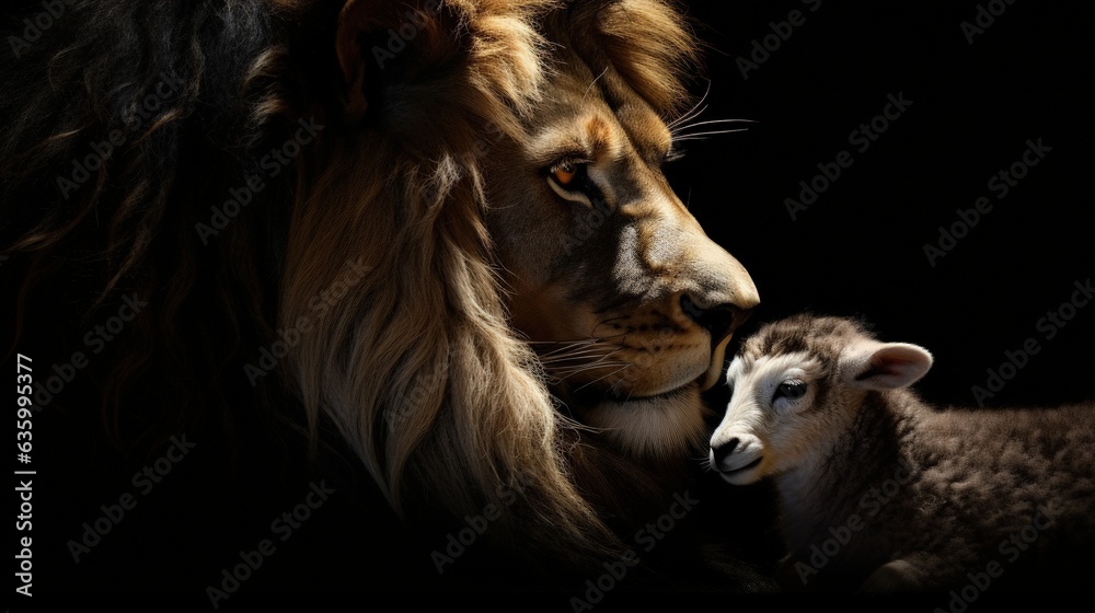 Lion and lamb on black background, Jesus the lamb and the lion ...